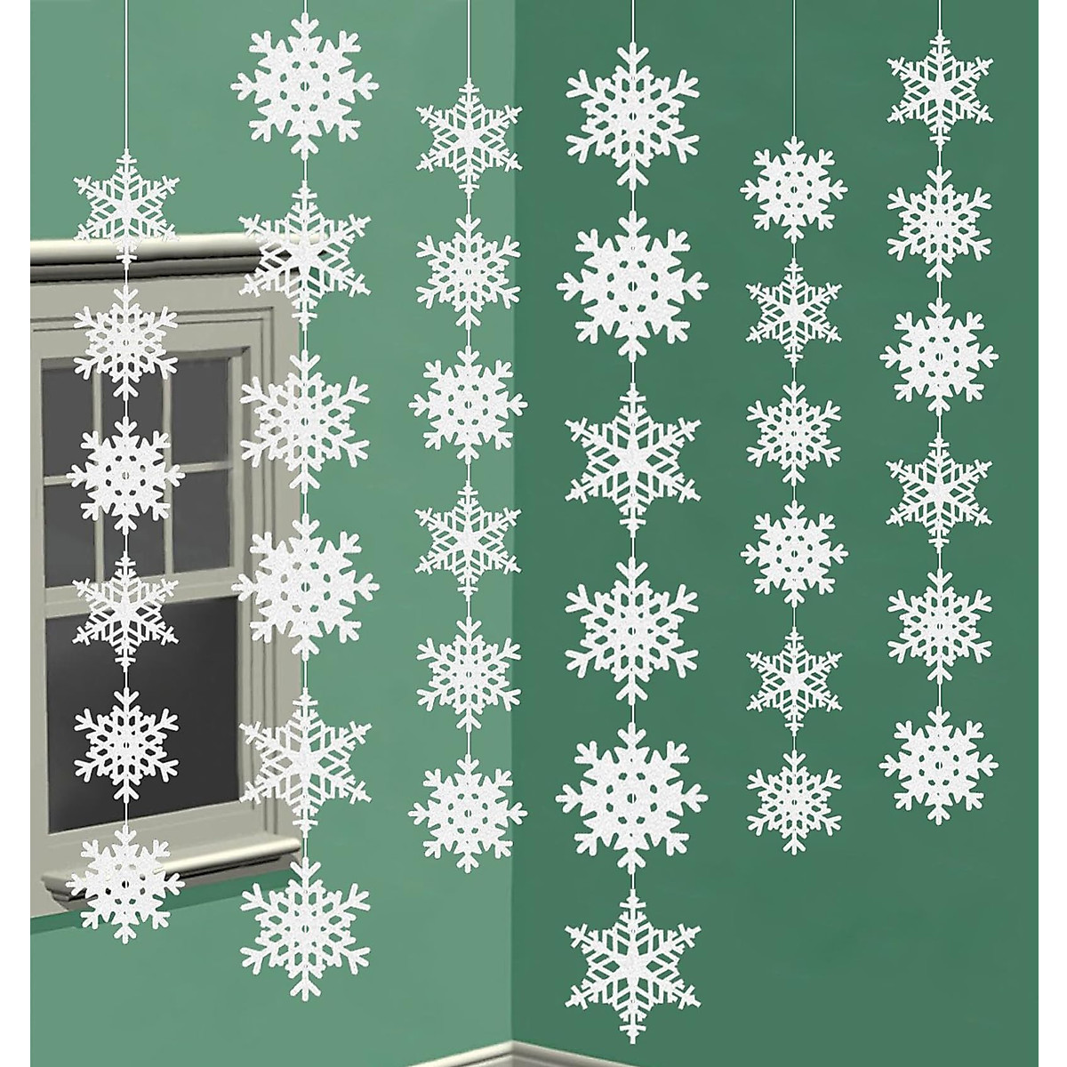 jollylife 12PCS Snowflake Garland Winter Party Wonderland Birthday Decorations - Christmas Snow Flake Streamers Strings Hanging Decor