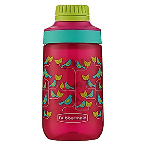 Rubbermaid Leak Proof Chug Kids Water Bottle, 14 oz, Tart Pink with Birds on Vine Graphic