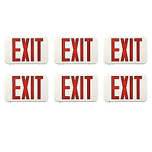 EXITLUX LED EXIT Light Combo Exit Sign Commercial Emergency Lighting Fixtures with Backup Battery,UL Listed,Rounded Square,Universal Mounting,for Corridor Hallway,Single Face Red Letters,6 Pack