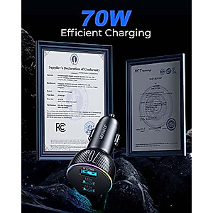 70W USB C Car Charger, JOYROOM Dual PD35W & QC3.0 Super Fast Charging, Compatible with iPhone 14 Pro Max/14 Plus/13 Pro Max/iPad Pro, Samsung Galaxy S23 Ultra/S22/S21, Google Pixel