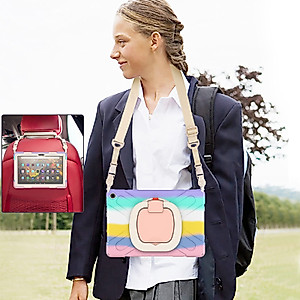 360 ° Rotation Portable Case for Fire HD 10 & 10 Plus Tablet（11th Generation, 2021 Release Rugged Case Rotating Stand Hand Strap Shoulder Carrying Strap Outdoor Cover (Colourful Pink)