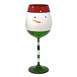 Gift Boutique Christmas Wine Glasses 16.8 Oz Set of 2 Festive Santa Belt and Snowman Drinking Goblets Cups with Stem Xmas Wineglass Gift Red Green and White Colored Painted Winter Glassware