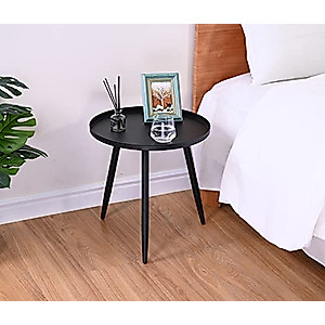 H JINHUI Round Sofa Side End Tables Metal Bedside Tables Nightstands for Small Space Living Room Bedroom Balcony, Anti-Rust and Waterproof, Matte Black