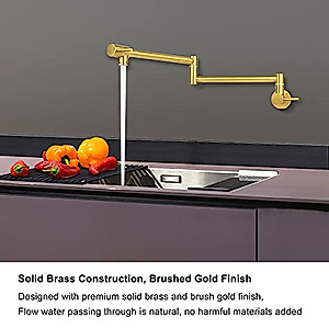 KWODE Gold Pot Filler Faucet 24 Inch Brass Commercial Wall Mount Kitchen Sink Faucet Folding Stretchable with Single Hole Two Handles