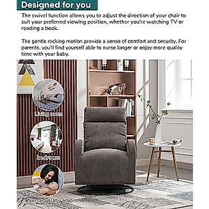 JOYBASE Swivel Rocking Chair, Swivel Glider Rocker Nursery Chair, Nursing Rocking Accent Chair with High Backrest, Modern Comfy Lounge Chair Armchair for Living Room, Nursery, Bedroom (Dark Grey)