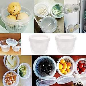 UtySty 4 Pack Onion Keeper Onion Saver Storage Container 2 Layer with Strainer Odor-Free 0.5L Holder Organizer for Refrigerator Chopped Ginger Garlic Fridge Berry Blueberries Tomato Avocado Lemon