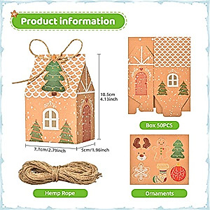YKLIGTN 50 Packs latest Christmas Candy & Cookie Boxes, Gift Wap Bags with 108PCS DIY Pattern Tags and hemp rope,Creative Small&Stickers House Design Food Storage Wedding or Baby Shower Party Favors