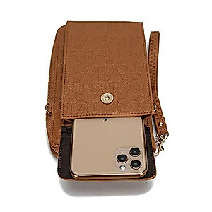 MKF Crossbody Cellphone Handbag for Women Wallet Purse – PU Leather Multi Pockets Clutch Bag, Wristlet Strap Beige