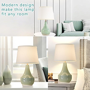 GyroVu Table Lamp Set of 2, 18.63” Ceramic Table Lamp Classic Beside Lamps Nightstand Lamp Modern Table Lamp for Living Room, Bedroom & Office Rocker Swtich Sage Green-LED Bulbs Included