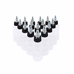 HuoHuo 16Pcs 2 oz Bottles,PET Plastic Extruded Liquid Bottle,Hard Plastic Extruded Liquid Bottle,dropper,dispensing bottle,Laboratory wash Bottle,Watercolor Pigment Bottle, Ink Discharge Bottle(60ml)