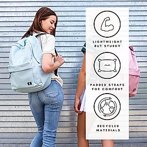 Fenrici Backpack for Teen Girls, Boys, Aesthetic Kids' Bookbags for School or Travel with Padded Laptop Compartment, Sage Green