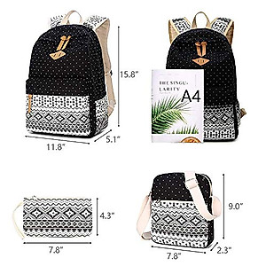 Sugaroom Backpack for Girls, School Backpack Canvas Dot Backpack Bookbags Teen Girls Backpacks Set
