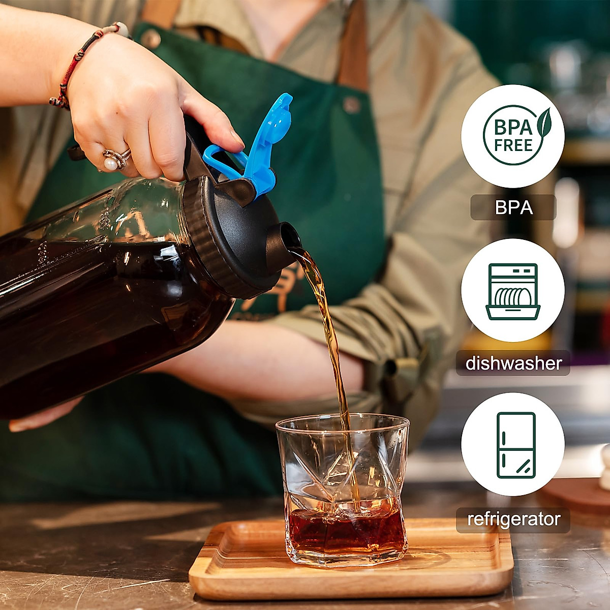 64oz Glass Pitcher with Lid,Leak Proof,Glass Water Jugs, BPA-Free,Microwave & Dishwasher Safe Pitcher,Sun & Iced Tea, Sangria,Cold Brew Coffee & More