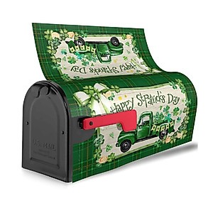 St Patrick's Day Mailbox Covers Green Truck Mailbox Covers Magnetic Standard Size 21x18 Inch Green Clover Letter Box Cover Wrap Decoration for Outside