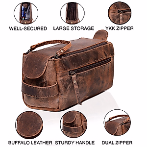 cuero Premium Buffalo Leather Unisex Toiletry Bag Travel Dopp Kit Vintage Travel Shaving & Dopp Kit For Men And Women