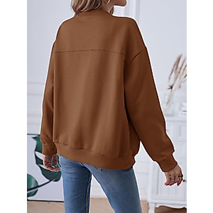 MEROKEETY Womens Fall Zipper Sweatshirt Long Sleeve Running Workout Jacket with Pockets, Brown, Large