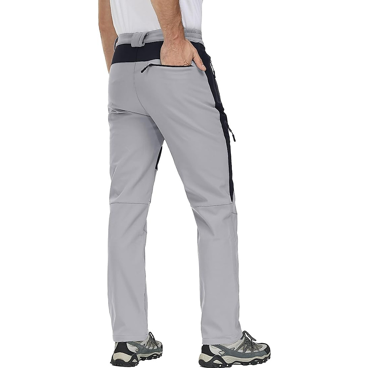 MAGCOMSEN Snow Pants Men Waterproof Pants Softshell Hiking Pants Mens Winter Pants Fleece Lined Pants Ski Pants Warm Pants Skiing Pants Snowboard Pants for Men Light Grey