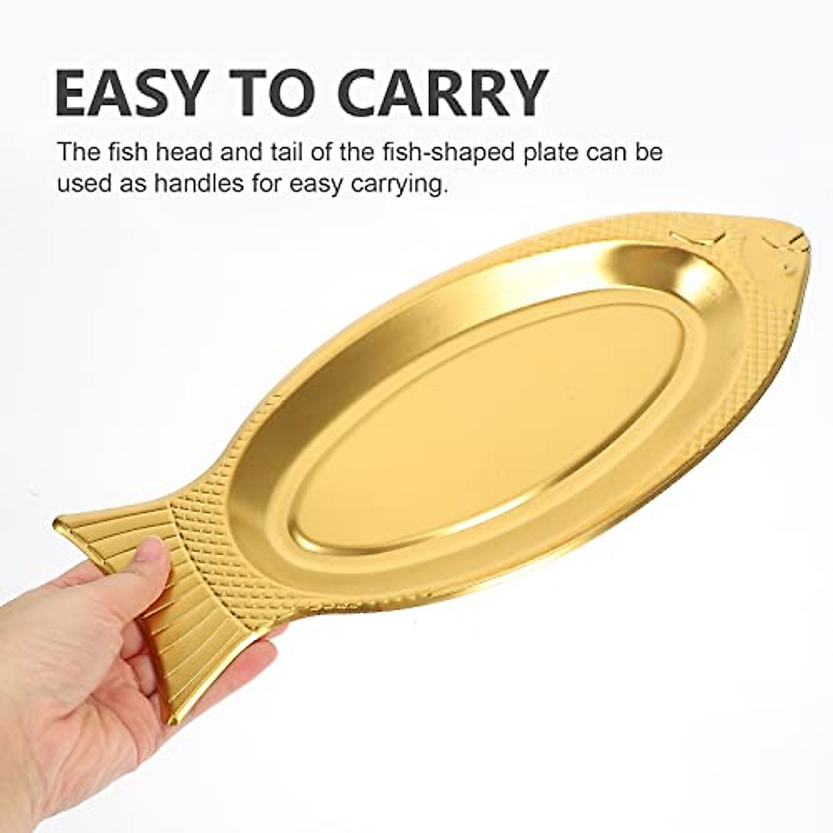 Cabilock 35cm Fish Platter Food Trays Stainless Steel Steamed Fish Plate Fish- shaped Dish Snack Appetizer Tray for Home Restaurant Kitchen ( Golden )