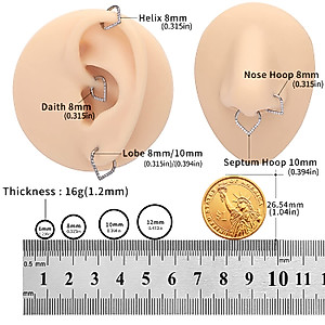 VOJO G23 Titanium Teardrop Septum Ring Daith Piercing Earrings Jewelry Tragus Helix Nose Rings for Women (10mm，CZ Silver)