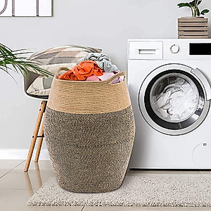 Tall Laundry Basket, 105L Large Laundry Hamper with Handles Tall Wicker Jute Woven Storage Basket for Dirty Clothes Blankets Towels - 25.6x 19.3 inches