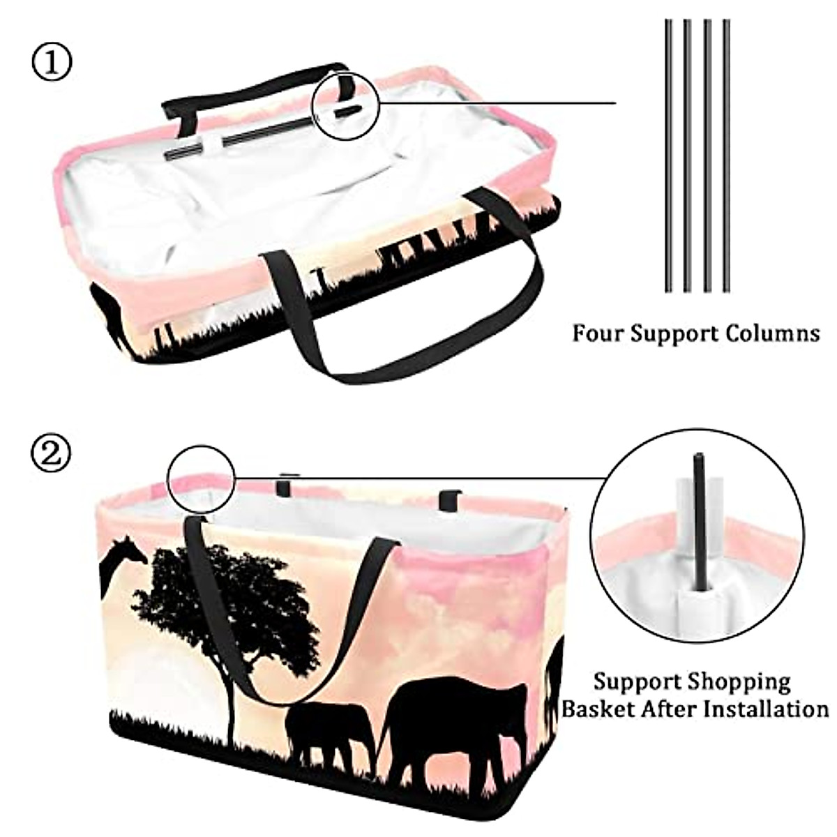 LORVIES Large Rectangular Baskets for Storage, Elephants Giraffe Nature Closet Storage Bins Organizing Baskets