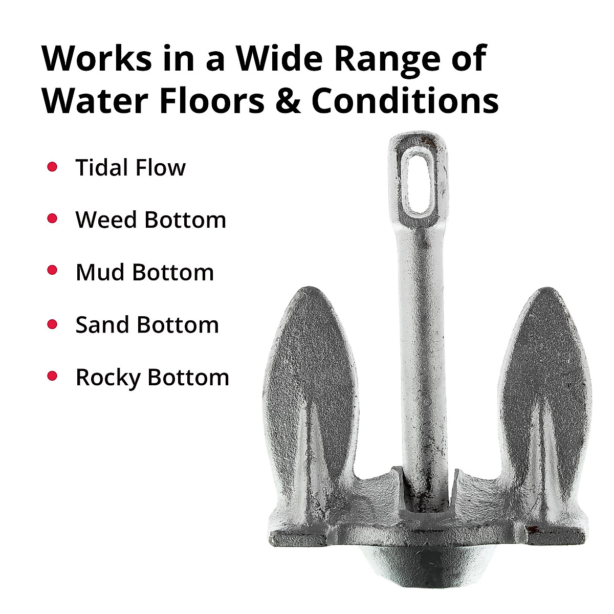 SeaSense Navy Boat Anchor - Ideal for a Small Boats, Pontoons, Fishing Vessels, Kayaks & More - Aluminum Powder Paint Helps Improve Durability & Resist Rust, 10 lbs, for Boats 12’ - 15’,Grey