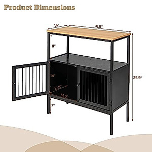GLOBALWAY Buffet Storage Cabinet, Coffee Station Sideboard with Open Shelve & 2-Door Cabinet, Modern Metal Console Table for Home, Cafe, Natural and Black