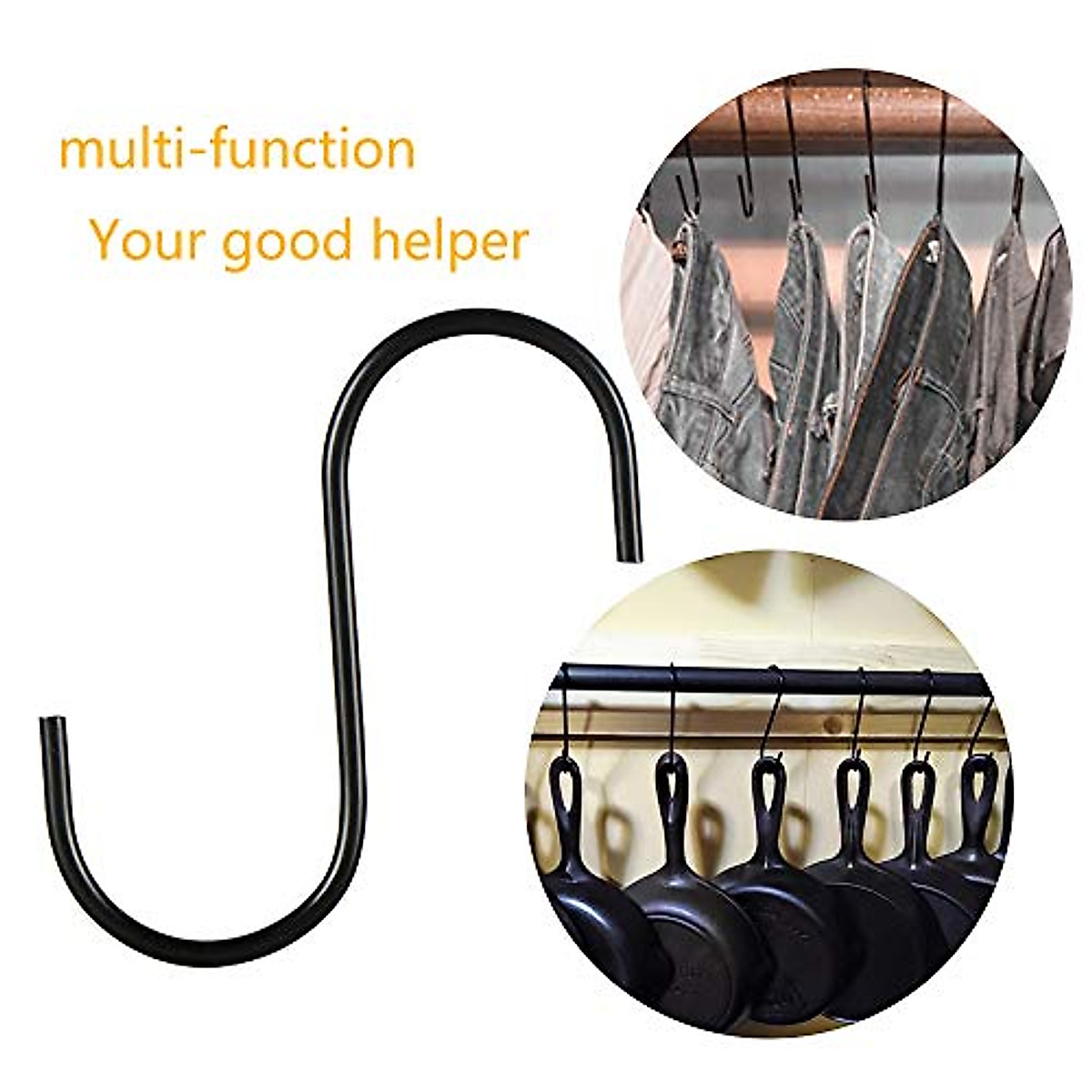 11 Pack Heavy Duty S Hooks Black Steel S Shaped Hooks for Hanging Pans Pots Plants Bags Towels Kitchen Hooks Hanger, Large 3.5 inch