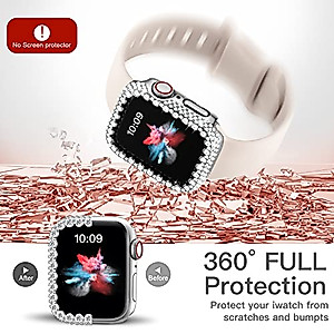 Bling Bumper Case Compatible with Apple Watch Series 6 5 4 Se 44mm,Diamond Protective Face Cover for Women,Hard PC Frame Protector for iWatch 44mm Silver