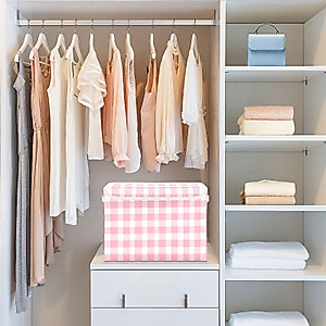 Moudou Pink Buffalo Plaid Storage Bin with Lid, Large Collapsible Cube Storage Box for Closet, Office, Bedroom, Home Decor