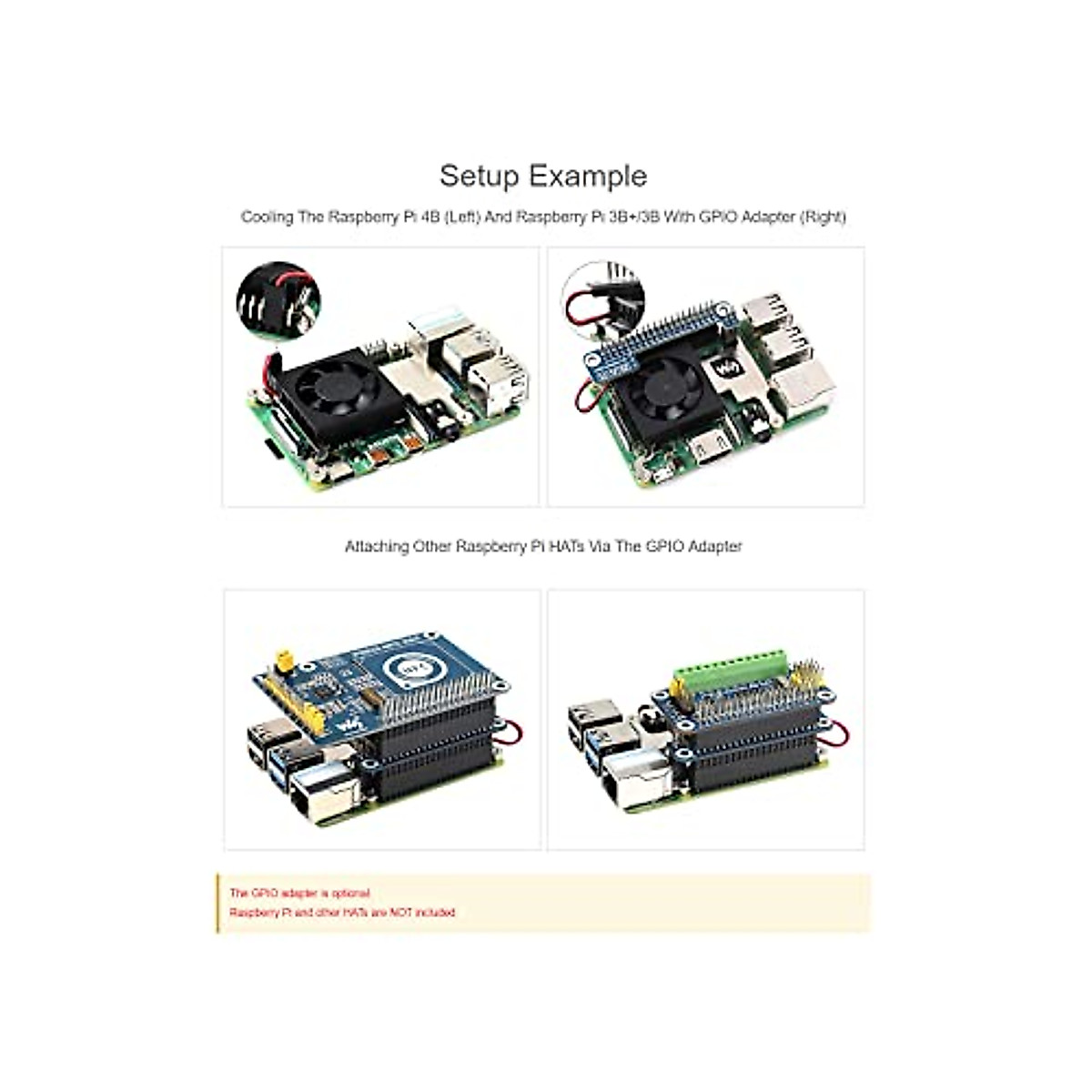 Waveshare Low-Profile CPU Cooling Fan for Raspberry Pi 4B/3B+/3B with Aluminum Alloy Bracket Include GPIO Adapter
