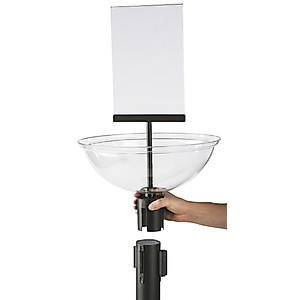 Displays2go Dump Bin Toppers for Stanchion, Includes Sign & Dispensing Bowl, Steel & Acrylic Build – Black, Clear (POBOWL13BK)