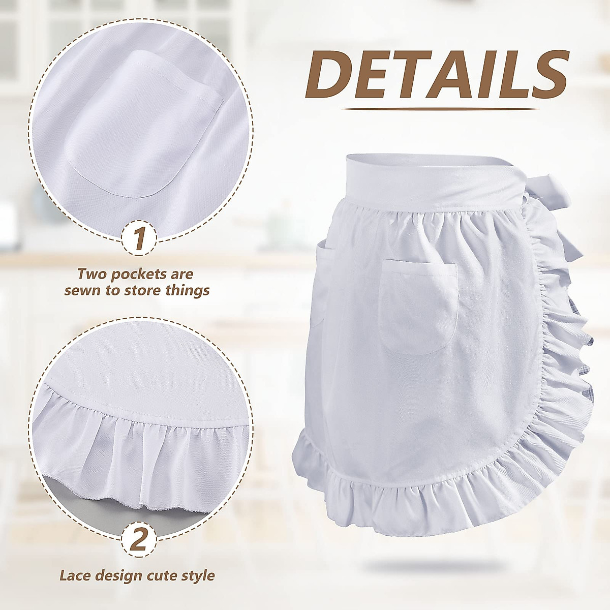 Hercicy 4 Pack Waist Apron Ruffle Retro Apron White Half Apron Maid Apron Cute Vintage Apron with Pockets for Women Chef Waitress Cooking Kitchen Costume