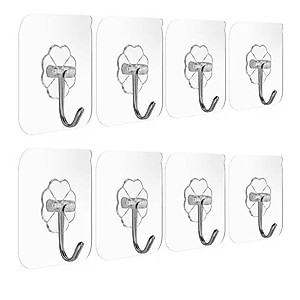 12Pcs/Set Transparent Seamless Self Adhesive Hook Load Bearing 13.2lb/6kg(Max) Waterproof and OilproofStrong Stick Hook Bathroom Kitchen Wall Hanger