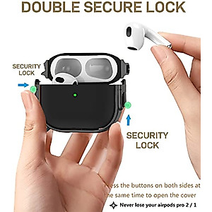 OTOPO Compatible with AirPods Pro 2/Pro Case Men Lock, Double Secure Lock Clip Shockproof Hard Shell Protective iPods Pro 2 Case Cover with Keychain for Apple AirPod Pro 2nd Generation Black