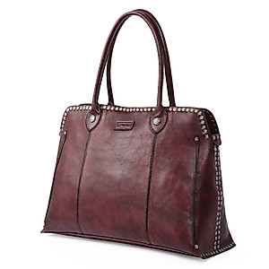 OLD TREND Genuine Leather Soul Stud Satchel Tote Bag Office Daily Handbage (Rusty Red)