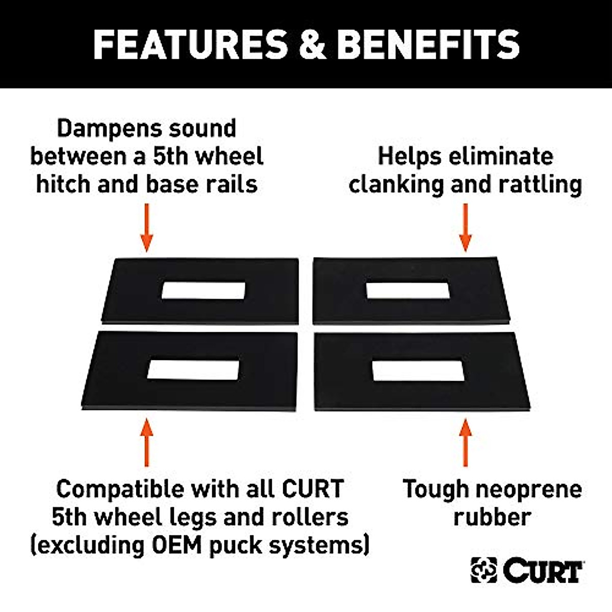 CURT 16901 5th Wheel Rail Sound Dampening Pads, 4-Pack