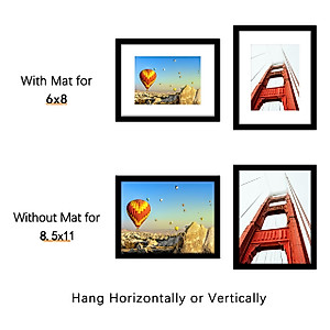 Wiscet 8.5x11 Picture Frame Set of 3, Display Pictures 6x8 with Mat or 8.5 x 11 Without Mat, Photo Frame for Wall Mounting or Tabletop Display, Black