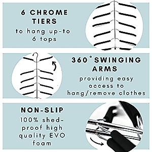 Closet Spice - 2 Pack - Strong Anti-Rust Chrome 6 Tier Blouse Tree, Non-Slip, Black Foam Padded, Space Saving, Flexible Swing Design for Easy-Slide, Multi-Tiered Clothes Hanger