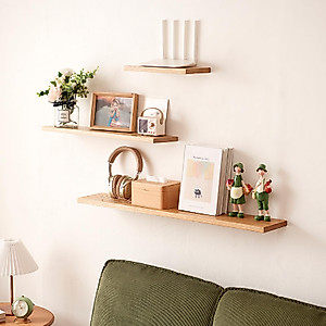 TRWISWDC Oak Floating Shelves 12 Inches Natural Wood Wall Shelf, Rustic Wood Shelves for Wall Storage, Wall Mounted Wooden Display Shelf for Bathroom Bedroom Livingroom Kitchen