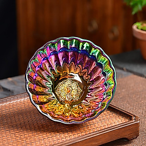 LingXuanGe Gold Lotus peacock tea cups set of 2, Beautiful Colorful Glaze Ceramic Tenmoku Tea Cup Chinese Kungfu Tea Cup (Color : Peacock)