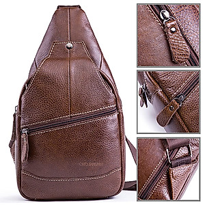 Chrysansmile Genuine Leather Shoulder Sling Backpack Bag Unisex Outdoor Crossbody Sling Pack Sport Daypack One Size