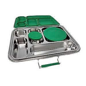 Flatbush Goods Leak Resistant Stainless Steel Bento Lunchbox with Silicone Seal, 2 Leak Proof Containers and 5 Compartments - Durable and Sustainable for Adults and Kids 5 and Older (Green), BSS1