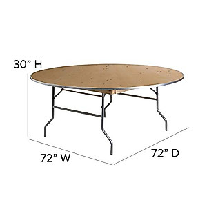 Flash Furniture 6-Foot Round HEAVY DUTY Birchwood Folding Banquet Table with METAL Edges