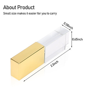 Laak 32GB New Crystal Transparent Rectangle Genuine USB Flash Drive 3.0 Wedding Gift Pendrive (Gold)