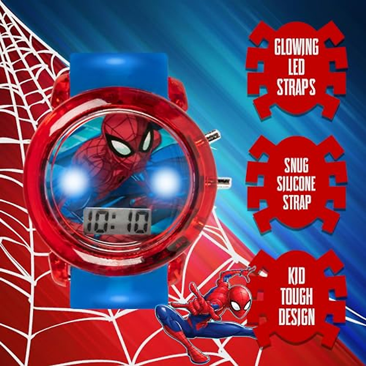 Accutime Kids Marvel Spider-Man Digital Quartz Plastic Watch for Boys & Girls with LCD Display Red/Blue (Model: SPD4464)