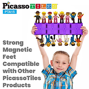 PicassoTiles 15-Piece Magnetic Character Action Figures Add-on Set for Construction Building Block Tiles