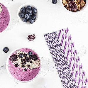 Party On Tap Purple Straws - 50 Pack Of Biodegradable Striped Paper Straws For Parties, Cake Pop Sticks, And More