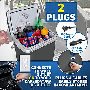 K-Box Electric Cooler and Warmer for Car and Home - 34 Quart (32 Liter) - Dual 110V AC House and 12V DC Vehicle Plugs (Grey)