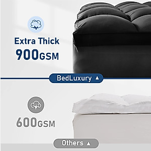 BedLuxury Queen Black Cooling Mattress Topper for Back Pain Extra Thick Mattress pad Cover Plush Soft Pillowtop with Elastic Deep Pocket Overfilled Down Alternative Filling